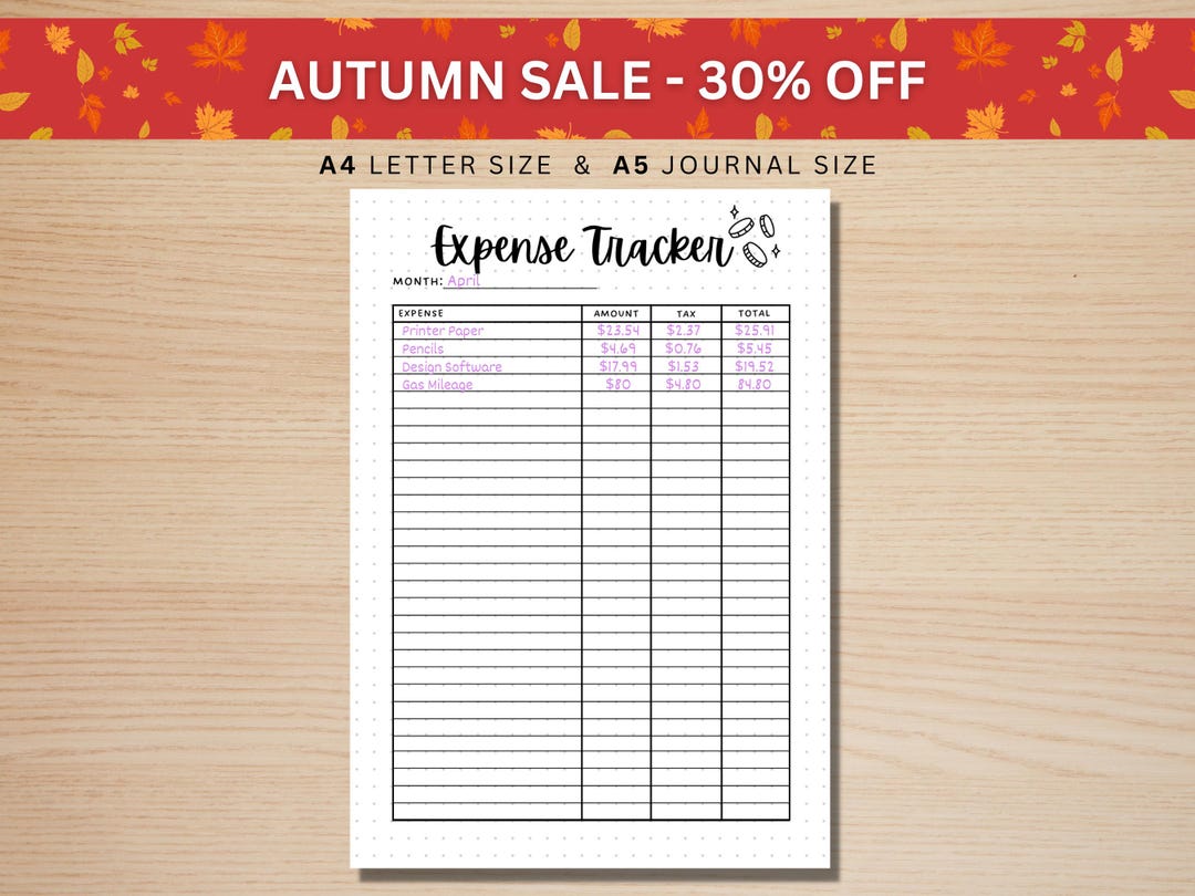 Expense Tracker PRINTABLE Journal Page Planner Page Spending Tracker ...