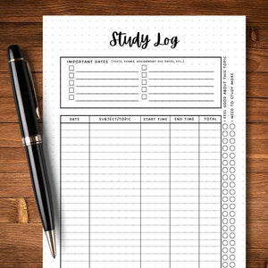 Study Log - PRINTABLE Journal Page - Student Journal - Student Planner ...
