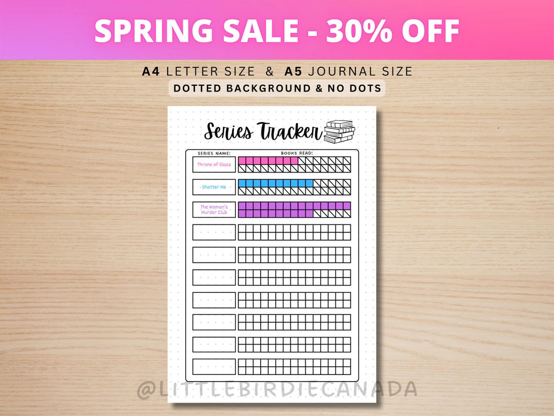 Book Series Tracker - PRINTABLE Journal Page - Planner Page - Book ...