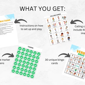 Verbs Bingo Game for Kids Action Verbs Educational Printable Game ...