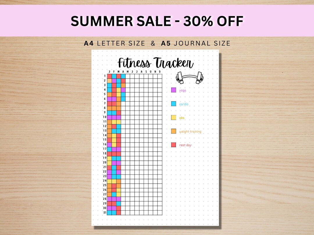 Fitness Tracker PRINTABLE Journal Page Exercise Tracker Yearly Tracker ...
