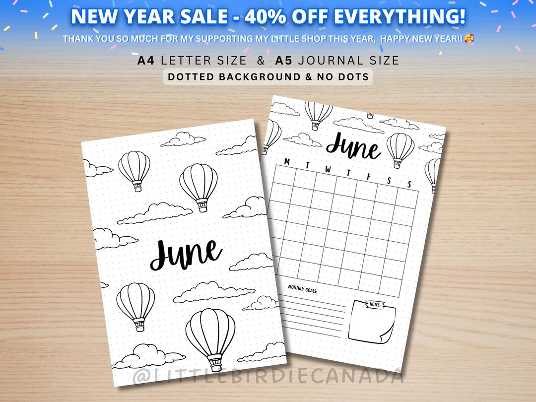 June Title Page - Hot Air Balloon - June Calendar - PRINTABLE Calendar ...