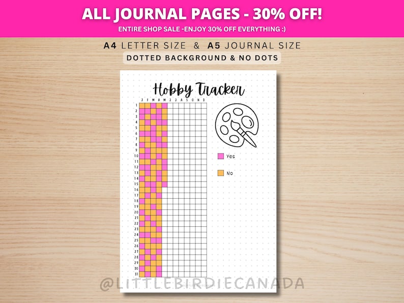 Hobby Tracker - PRINTABLE Journal Page - Habit Tracker - Hobby Journal ...