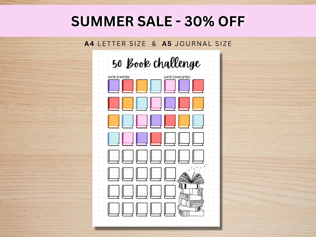 50 Book Reading Challenge PRINTABLE Journal Page Reading Tracker ...