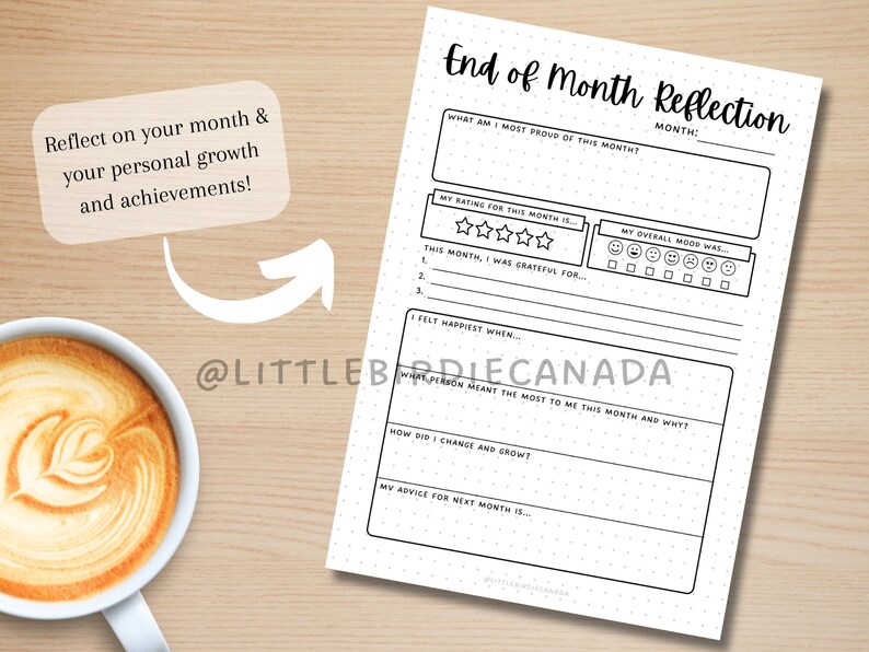 Monthly Reflection - End of Month Reflection - PRINTABLE Journal Page ...