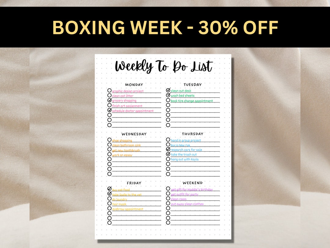 Weekly to Do List A5 Journal Page Printable Tracker Weekly Check List ...