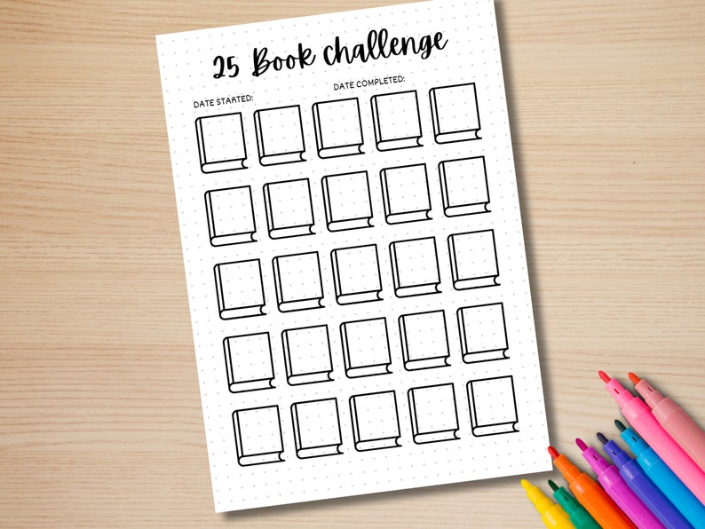 25 Book Reading Challenge - PRINTABLE Journal Page - Reading Tracker ...