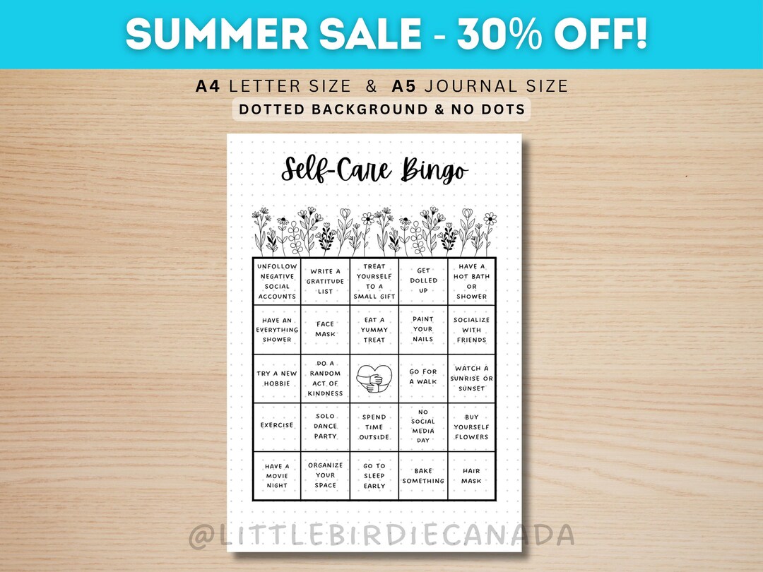 Self Care Bingo - PRINTABLE Journal Page - Planner Page - Weekly ...