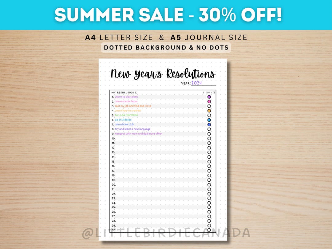 New Years Resolutions - PRINTABLE Journal Page - Yearly Goal Planner ...