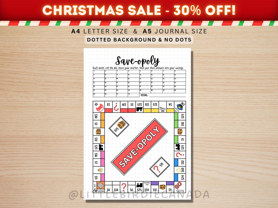 Saveopoly Savings Challenge - PRINTABLE Journal Page - Printable Savings Game - Savings Tracker ...