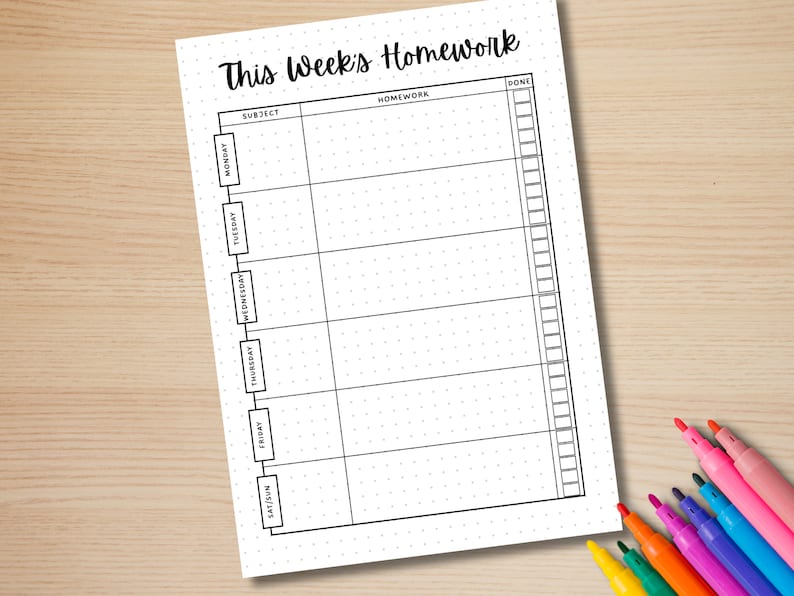 Homework Tracker - PRINTABLE Journal Page - Student Journal - Student ...