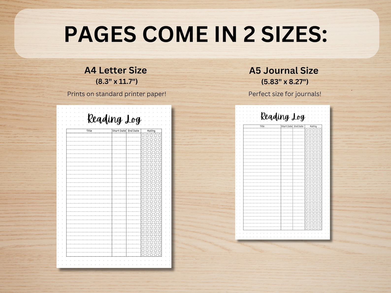 Reading Log Chart - PRINTABLE Journal Page - Planner Page - Book ...