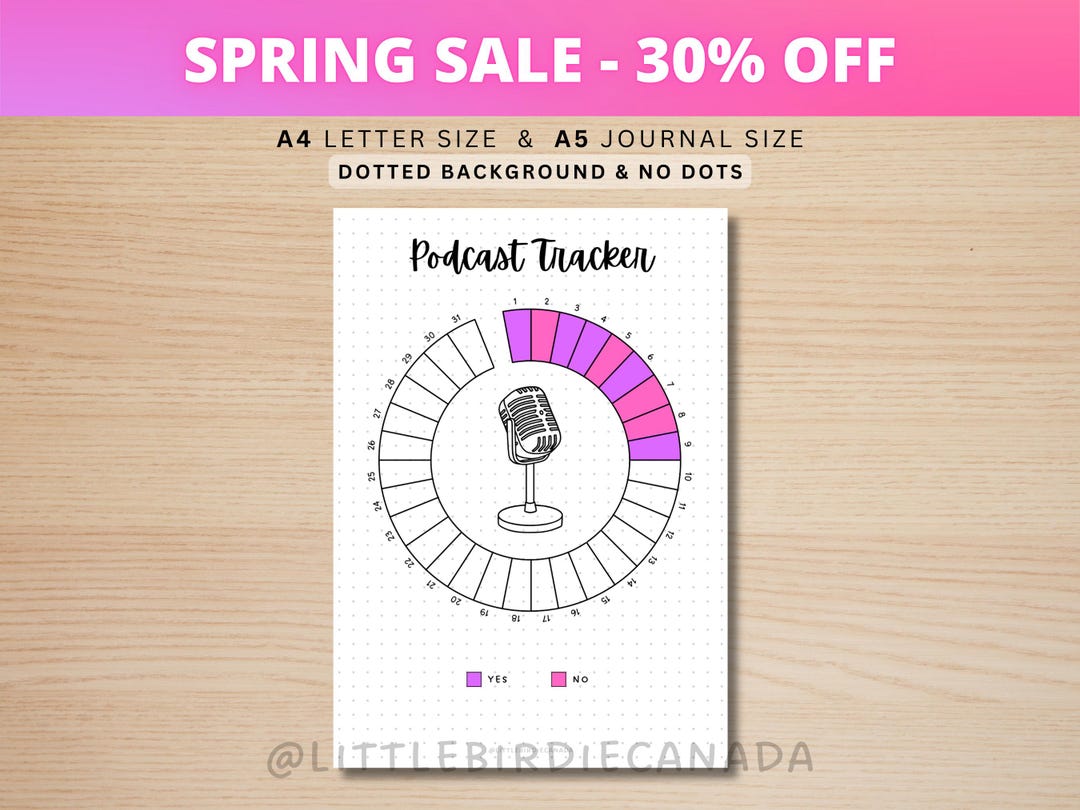 Podcast Tracker - PRINTABLE Journal Page - Planner Page - Monthly ...