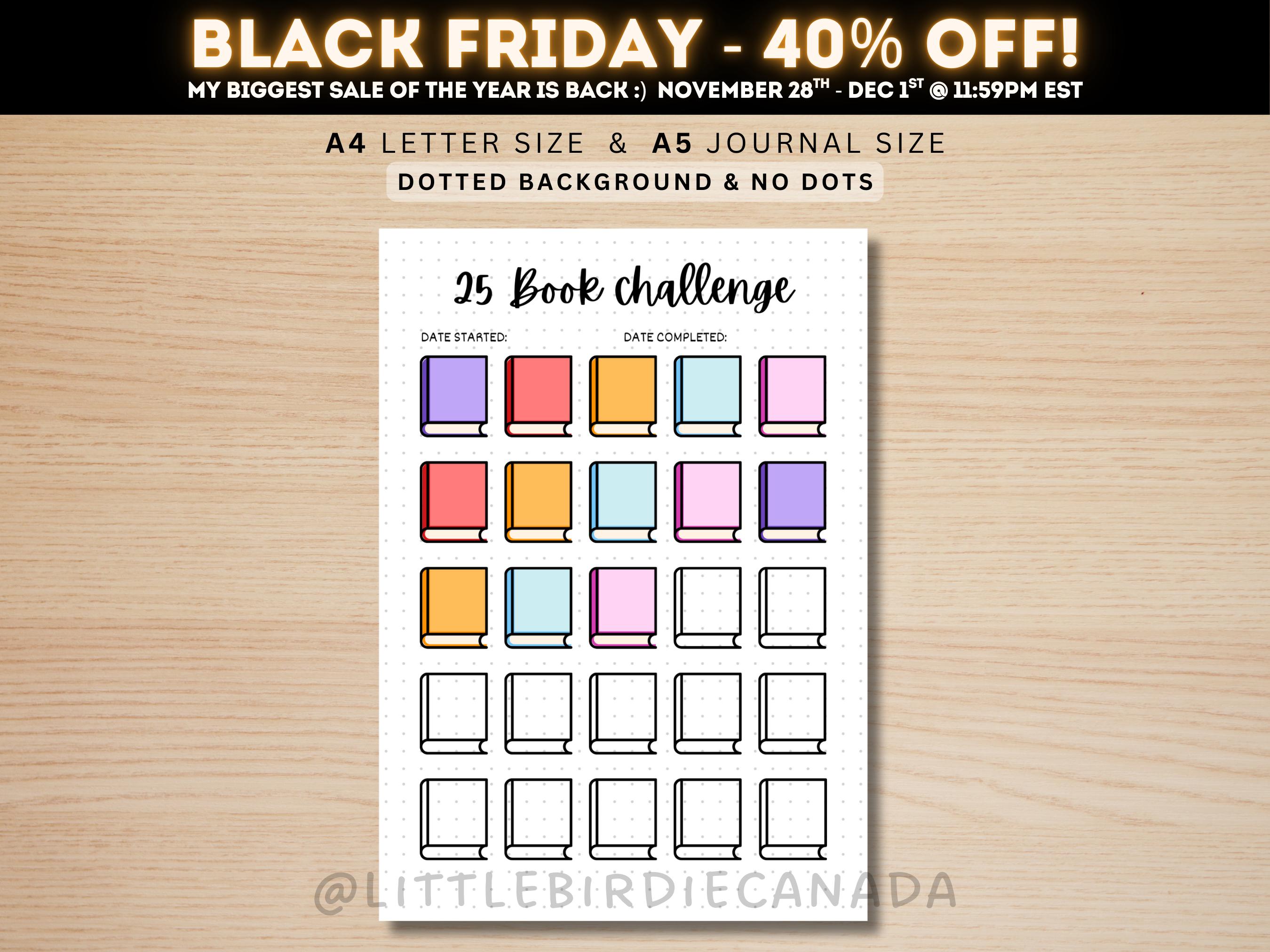 25 Book Reading Challenge - PRINTABLE Journal Page - Reading Tracker ...