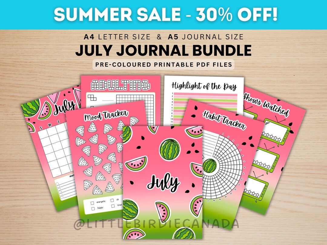 July Journal Bundle - Watermelon - PRINTABLE Journal Pages - PRE ...