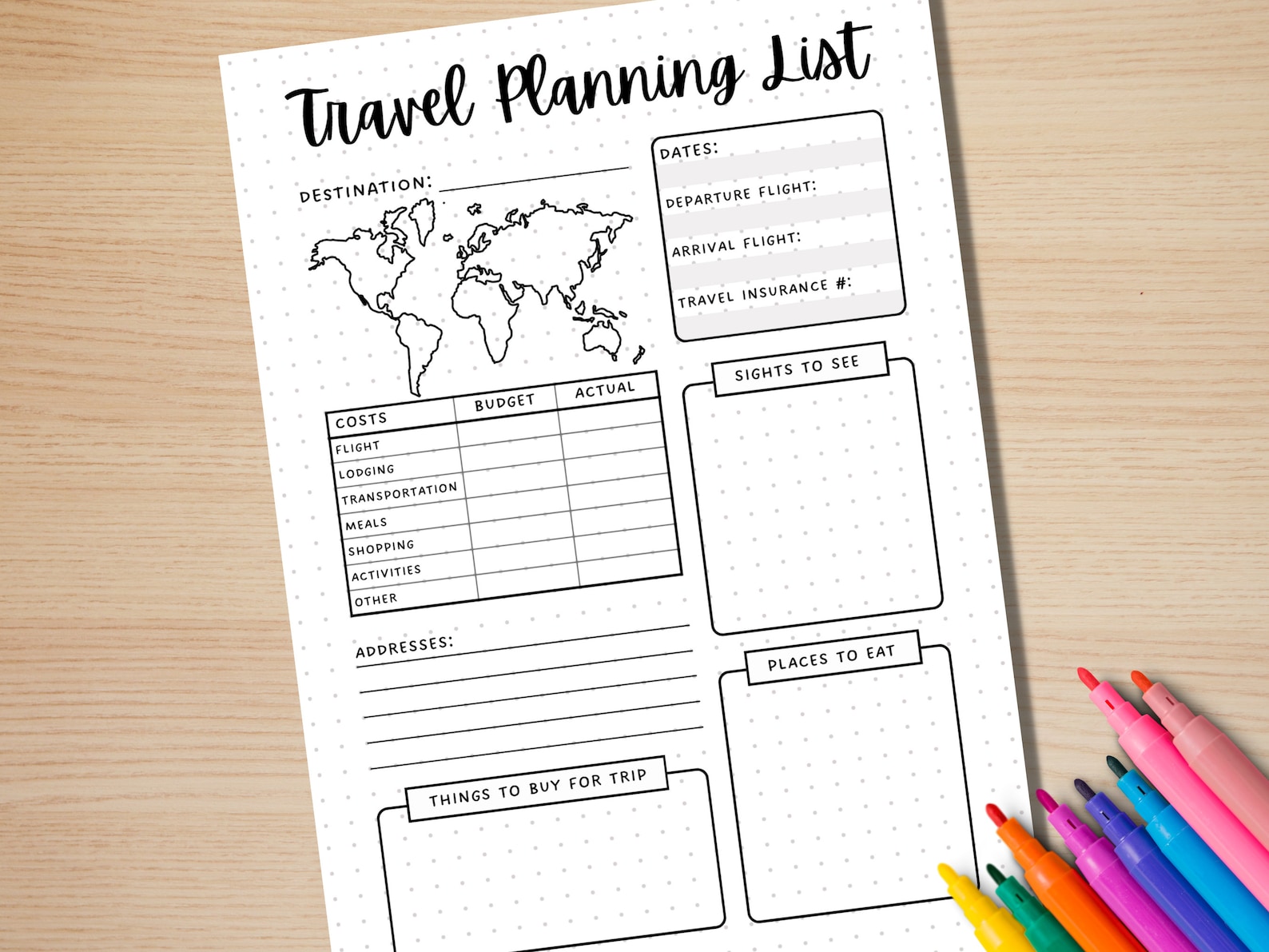Travel Planning List - PRINTABLE Journal Page - Travel Planner Page ...