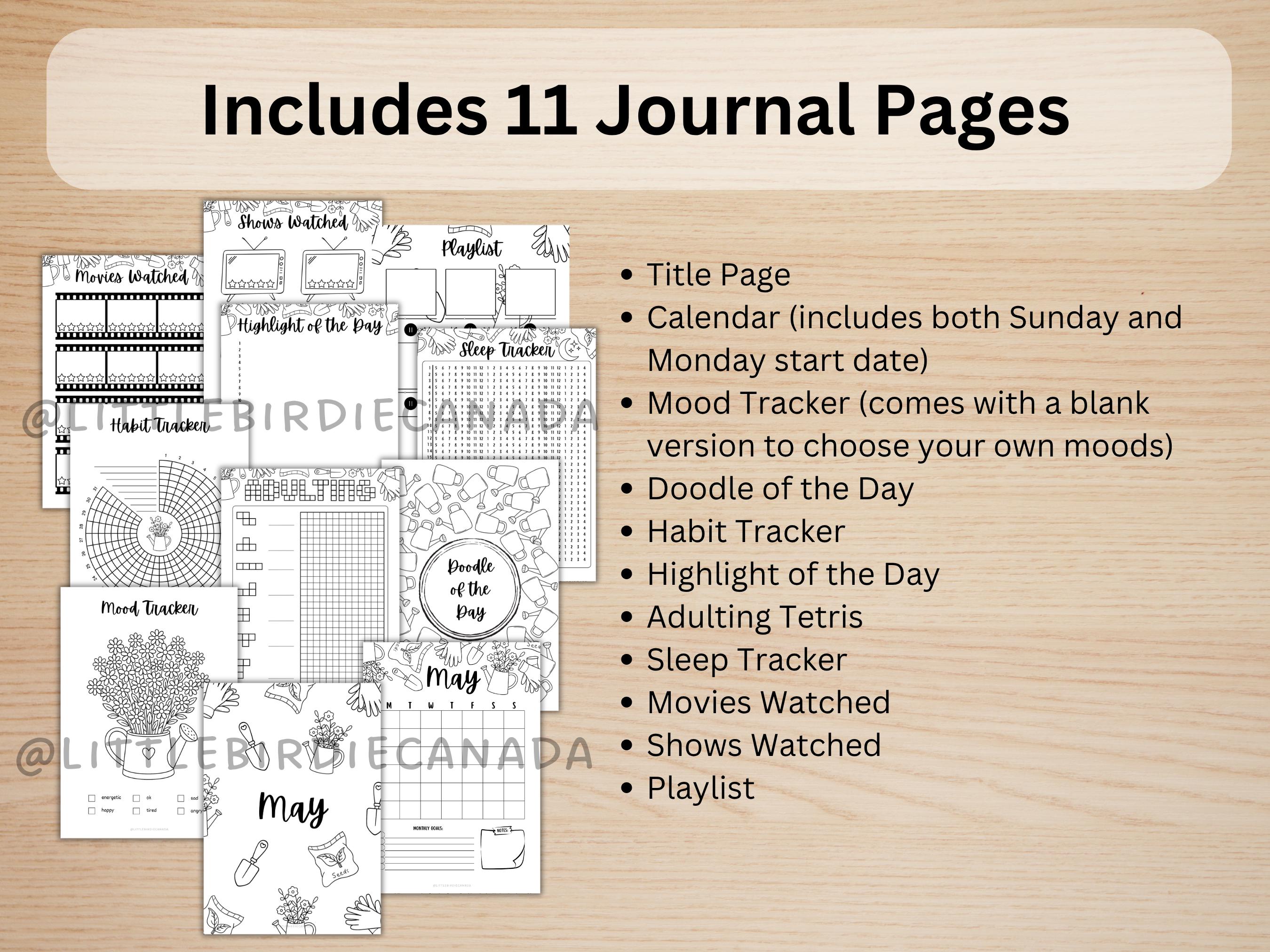 May Journal Bundle - Garden - PRINTABLE Journal Pages - BLACK & WHITE ...