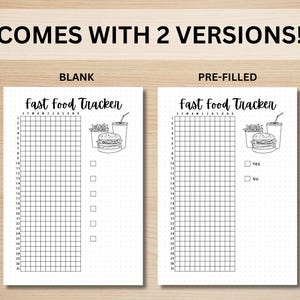 Fast Food Tracker - PRINTABLE Journal Page - Planner Page - Health ...