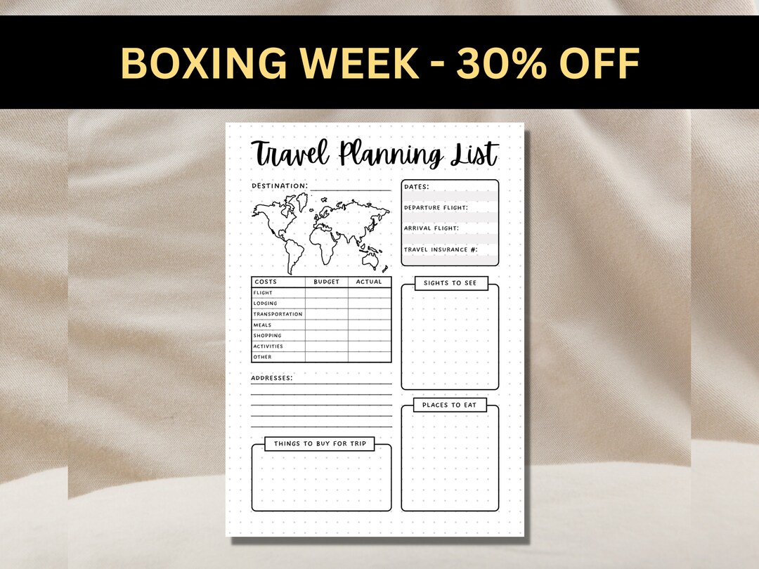 Travel Planning List A5 Journal Page PRINTABLE Tracker Travel Planner ...