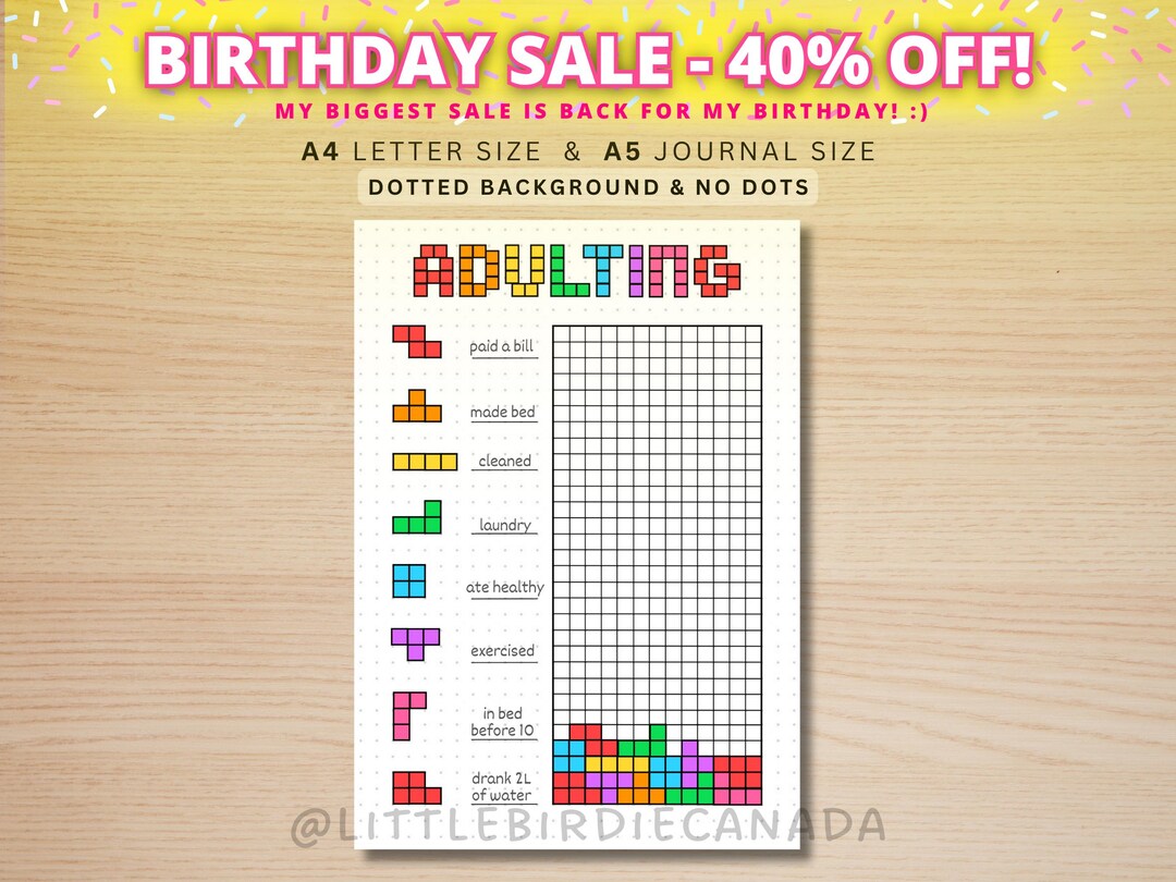 Adulting Tracker - PRINTABLE Journal Page - Monthly Tracker - Fun Habit ...