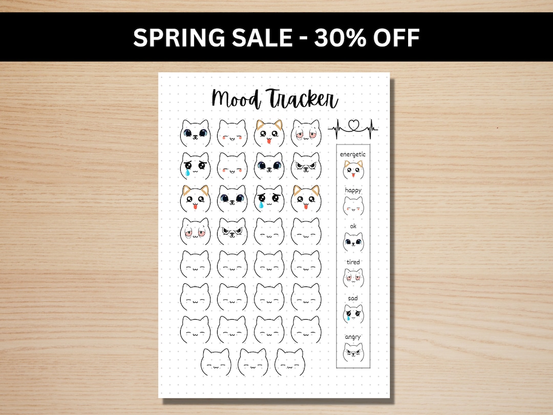 Cat Mood Tracker A5 Journal Page PRINTABLE Tracker Daily Tracker Daily ...