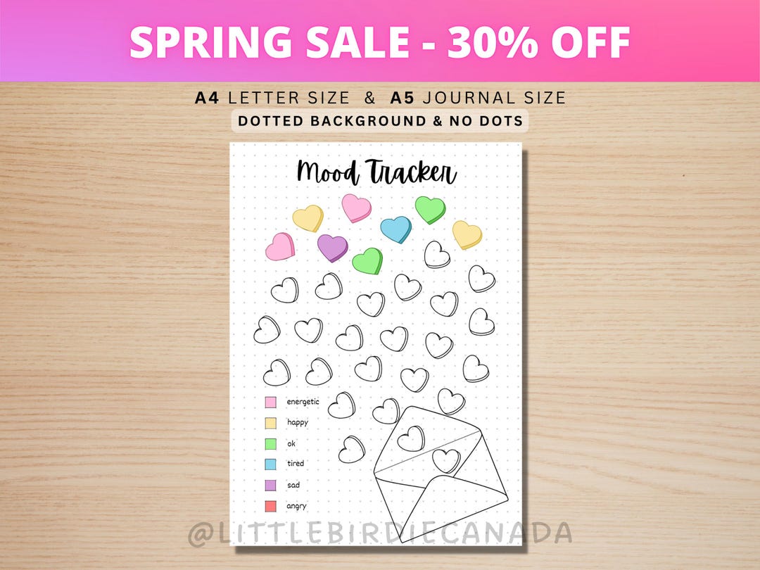 Heart Mood Tracker PRINTABLE Journal Page Planner Page Feelings Tracker ...