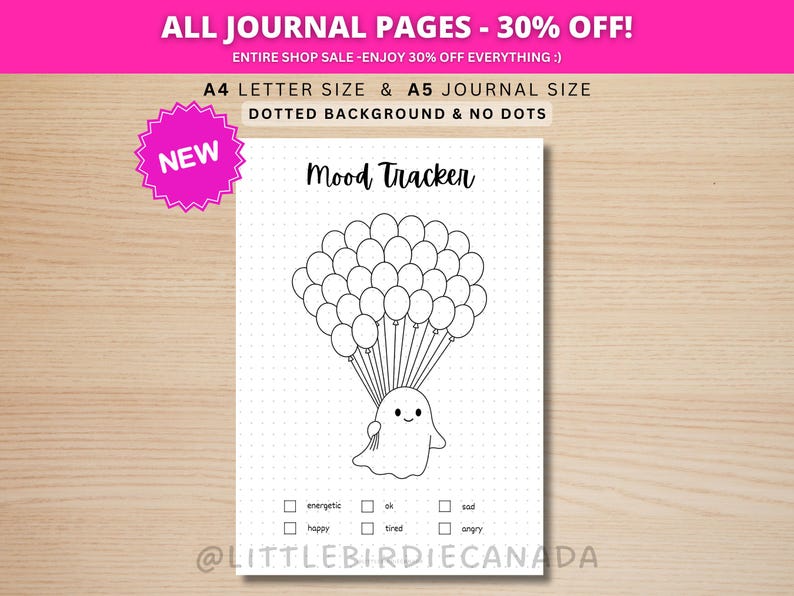 Ghost Mood Tracker - PRINTABLE Journal Page - Cute Halloween Theme ...