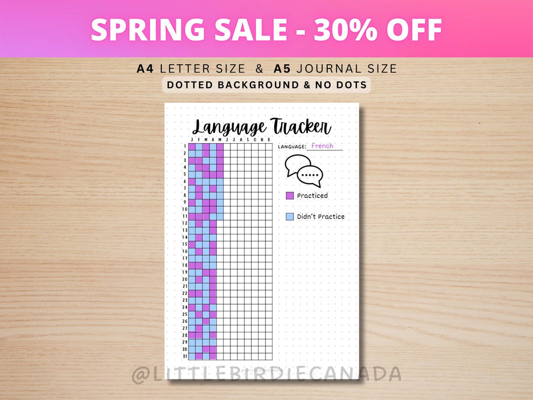 Language Tracker - PRINTABLE Journal Page - Habit Tracker - Learning ...