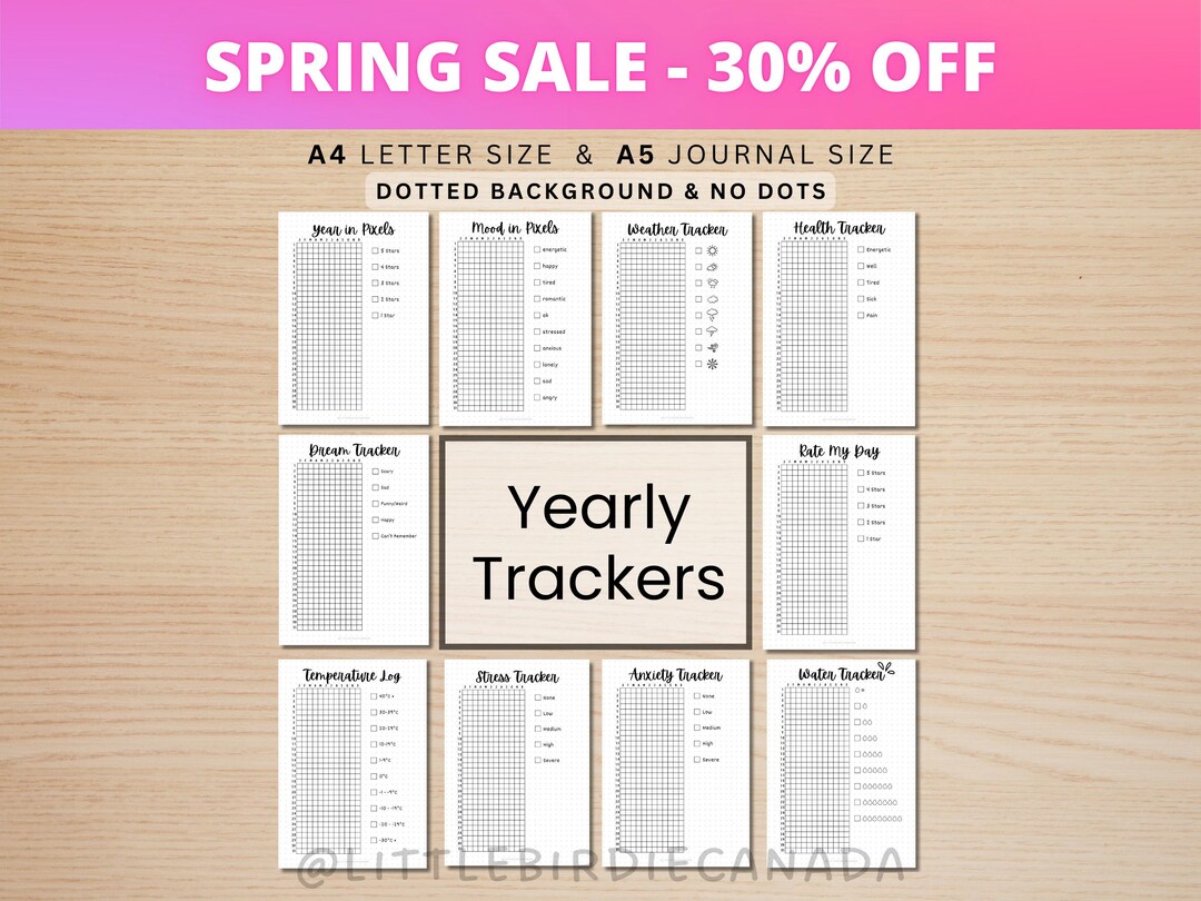 Yearly Trackers Bundle - PRINTABLE Journal Pages - Digital Planner ...