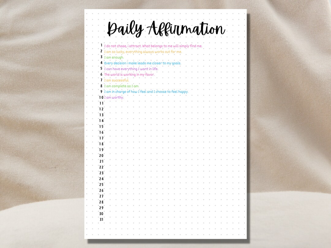 Daily Affirmation Page Gratitude Journal Positive Affirmation - Etsy