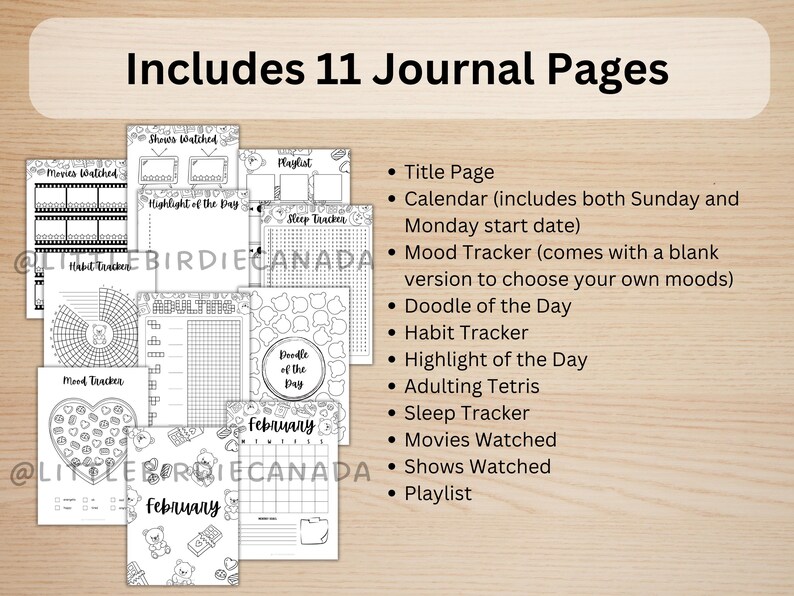 February Journal Bundle - Teddy Bears - PRINTABLE Journal Pages - BLACK ...