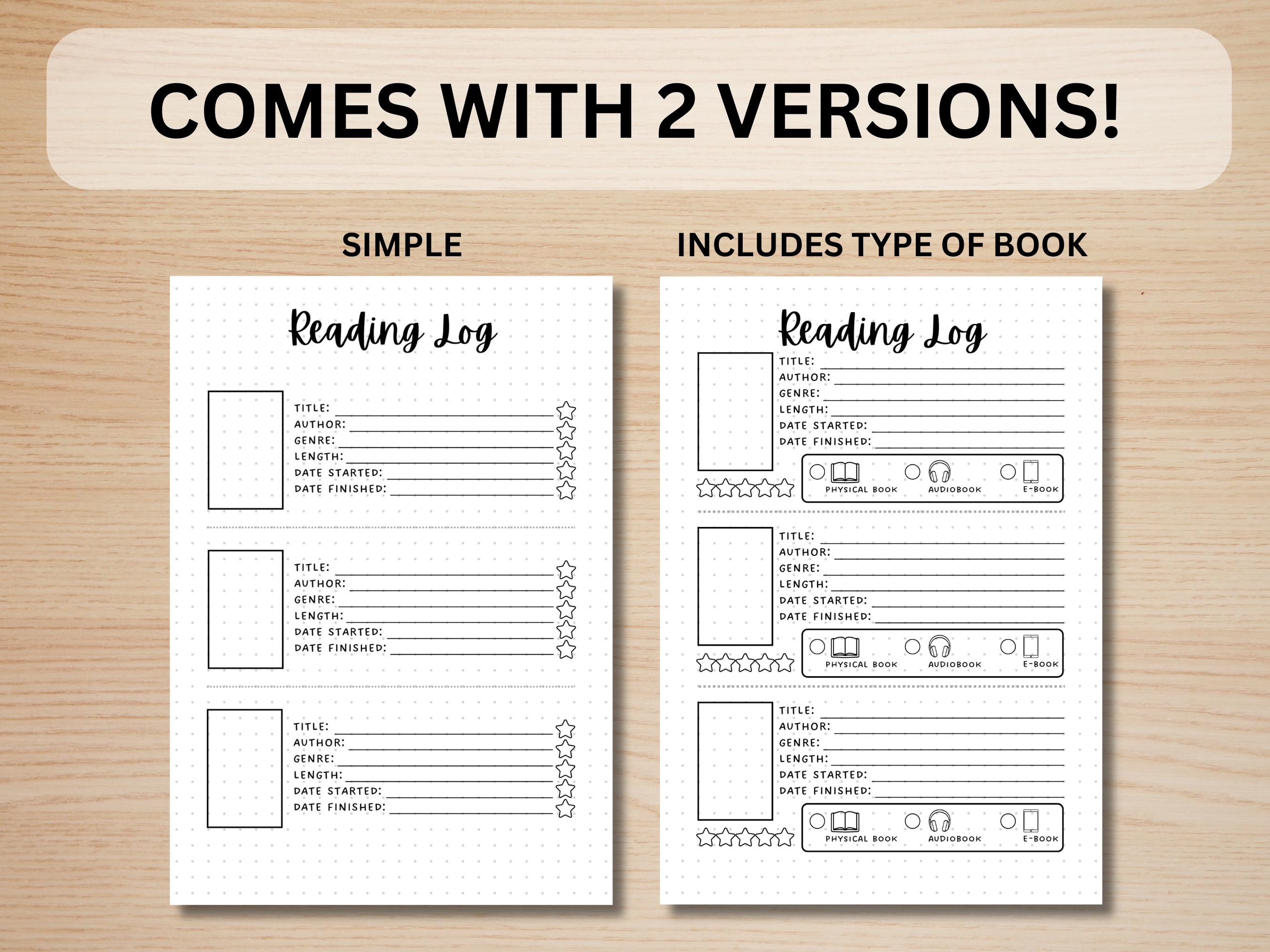 Reading Log - PRINTABLE Journal Page - Planner Page - Book Tracker ...