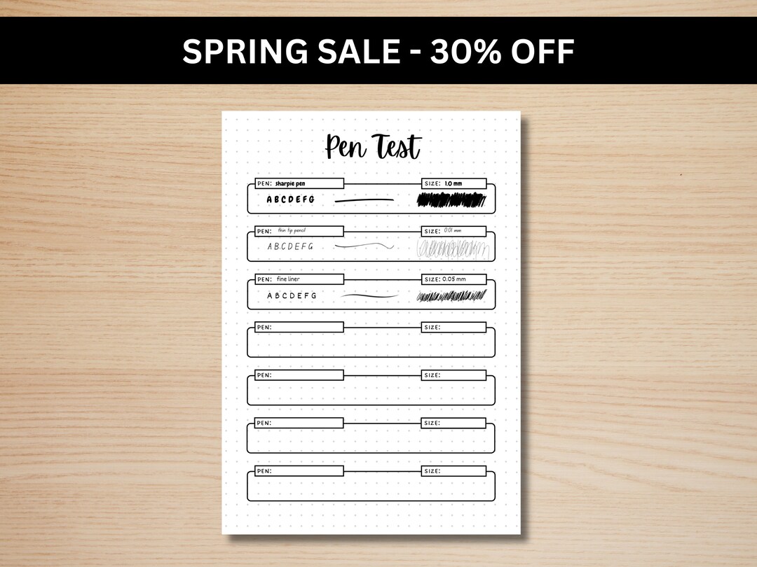 Pen Test A5 Journal Page PRINTABLE Tracker Pen Tracker Pen Testing Page ...