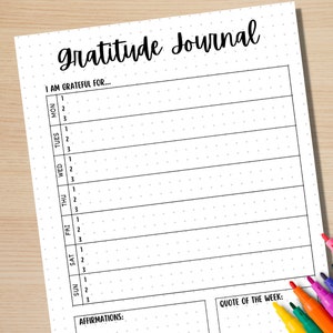 Weekly Gratitude Journal - PRINTABLE Journal Page - Gratitude Journal ...