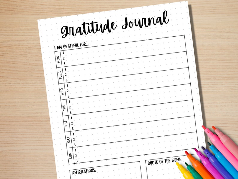 Weekly Gratitude Journal - PRINTABLE Journal Page - Gratitude Journal ...