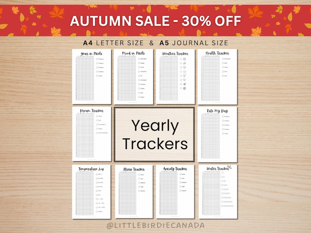 Yearly Trackers Bundle PRINTABLE Journal Pages Digital Planner Pages A5 ...