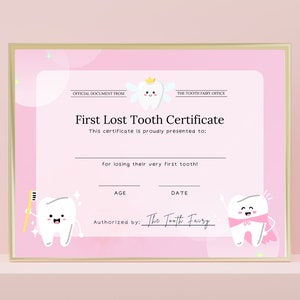 First Lost Tooth Certificate Tooth Fairy Award First Lost Tooth Award ...