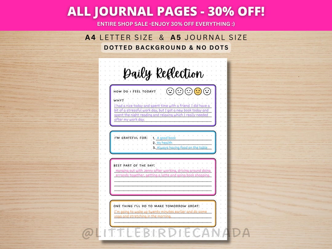 Daily Reflection Journal - PRINTABLE Gratitude Journal Page - Planner ...