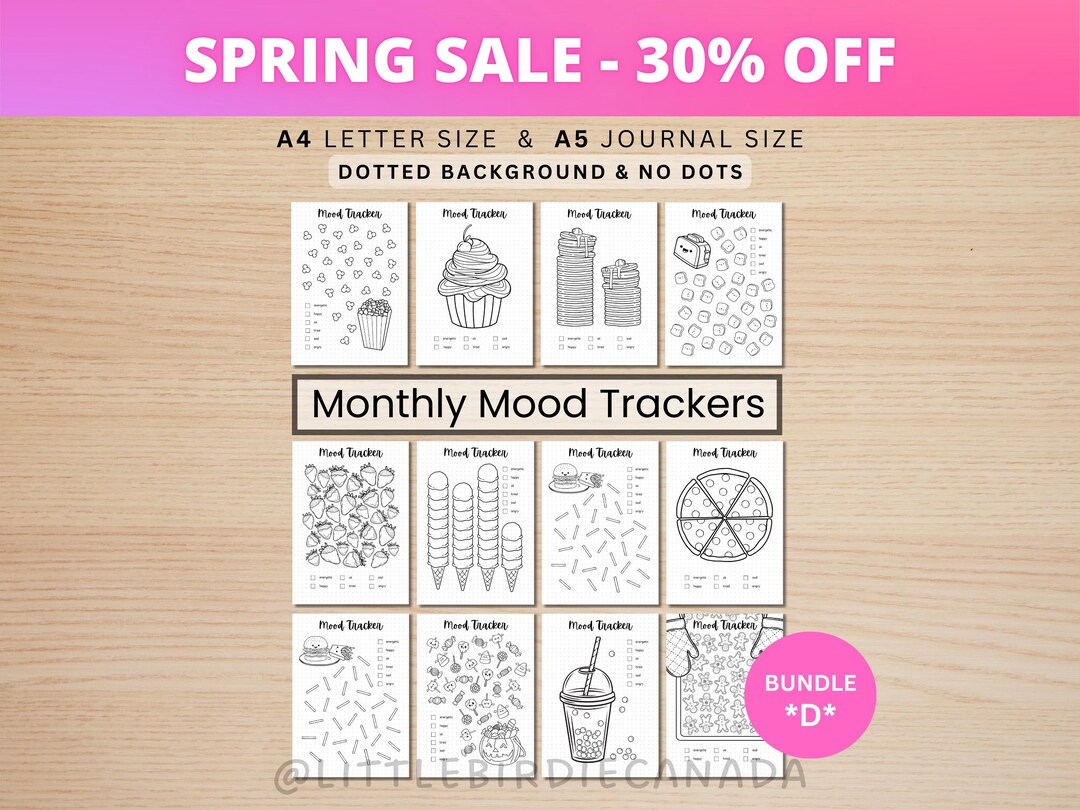 Monthly Mood Trackers Bundle - BUNDLE D - PRINTABLE Journal Pages ...