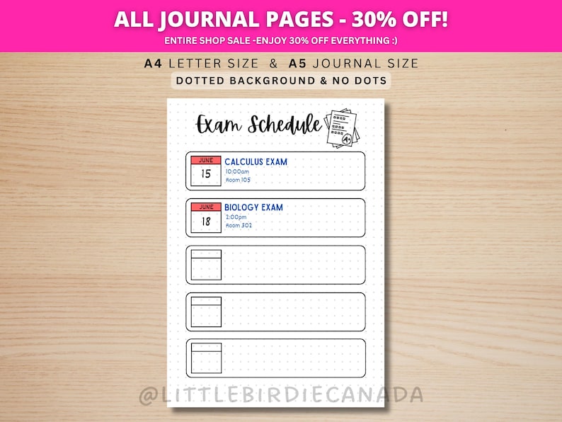 Exam Schedule - PRINTABLE Journal Page - Planner Page - Student Journal ...