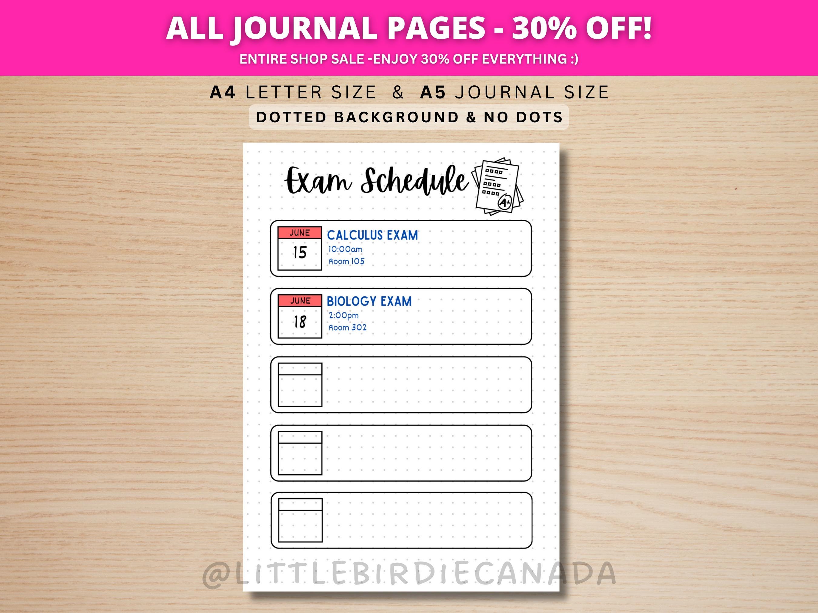 Exam Schedule - PRINTABLE Journal Page - Planner Page - Student Journal ...