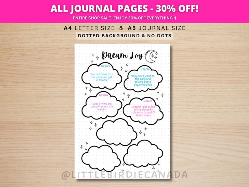 Dream Log - PRINTABLE Journal Page - Printable Planner Page - Dream ...