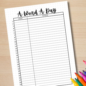 A Word A Day - PRINTABLE Journal Page - New Word A Day - Daily Word ...