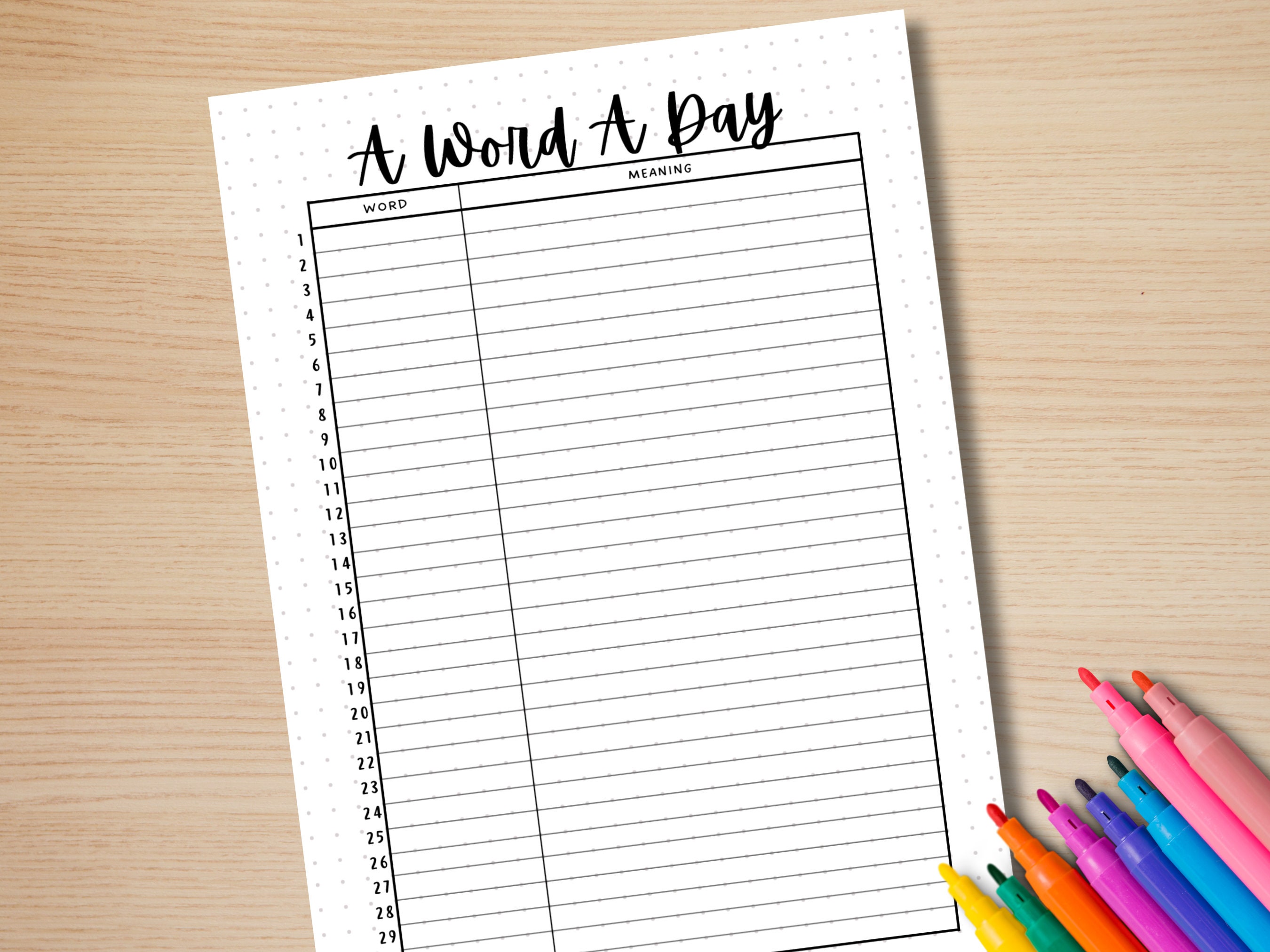 A Word A Day - PRINTABLE Journal Page - New Word A Day - Daily Word ...