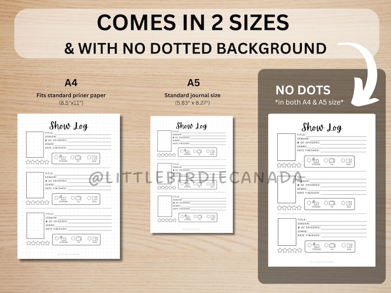 Show Log - PRINTABLE Journal Page - Printable Planner Page - Track ...