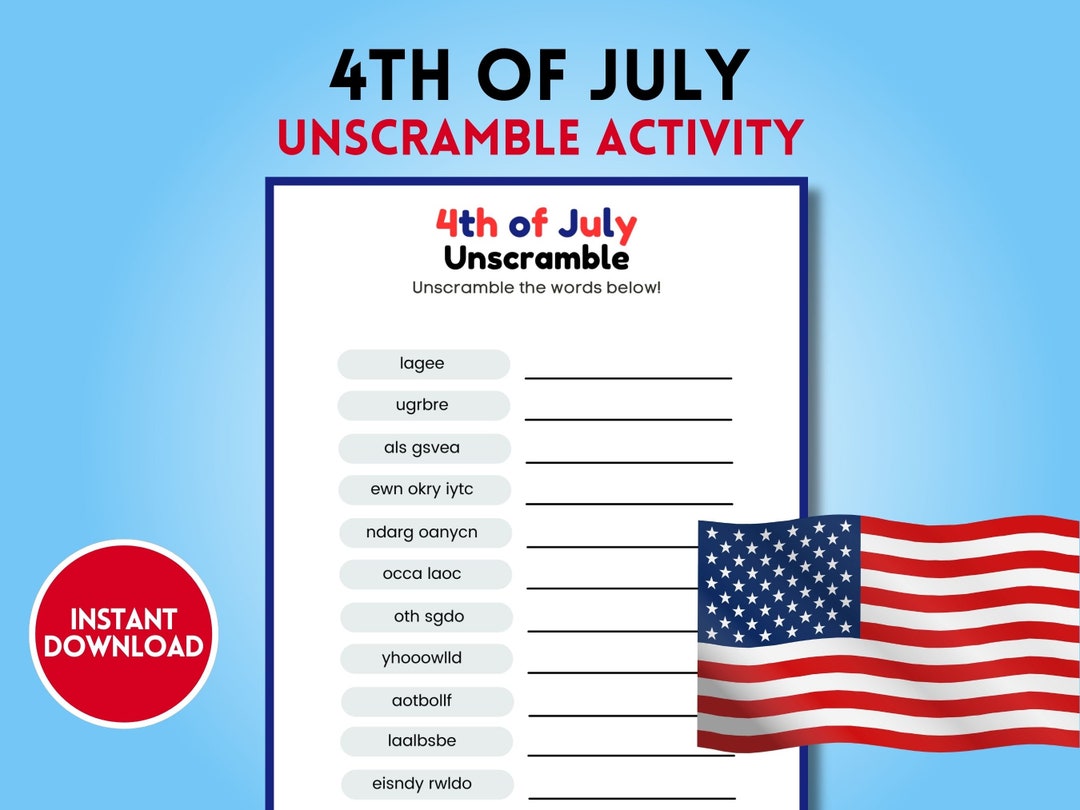 4th of July Word Scramble Game Independence Day Unscramble 4th of July ...