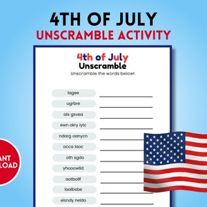4th of July Word Scramble Game Independence Day Unscramble 4th of July ...