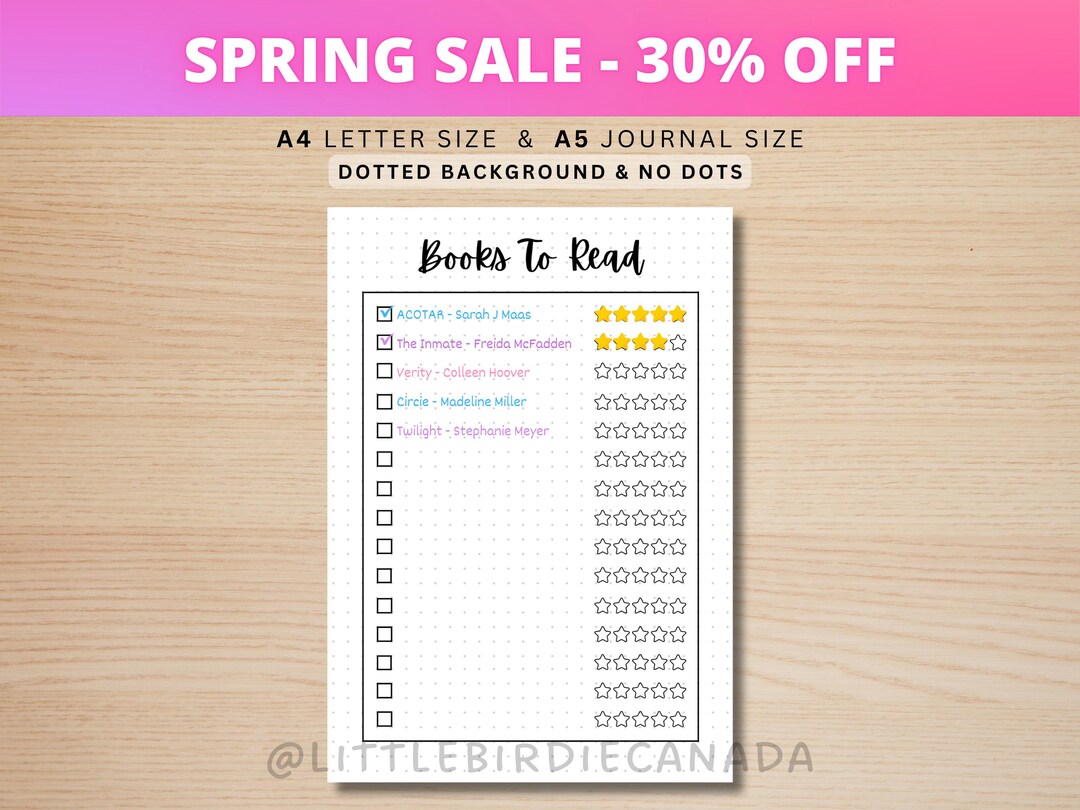 Books to Read List - TBR List - PRINTABLE Journal Page - Book Journal ...