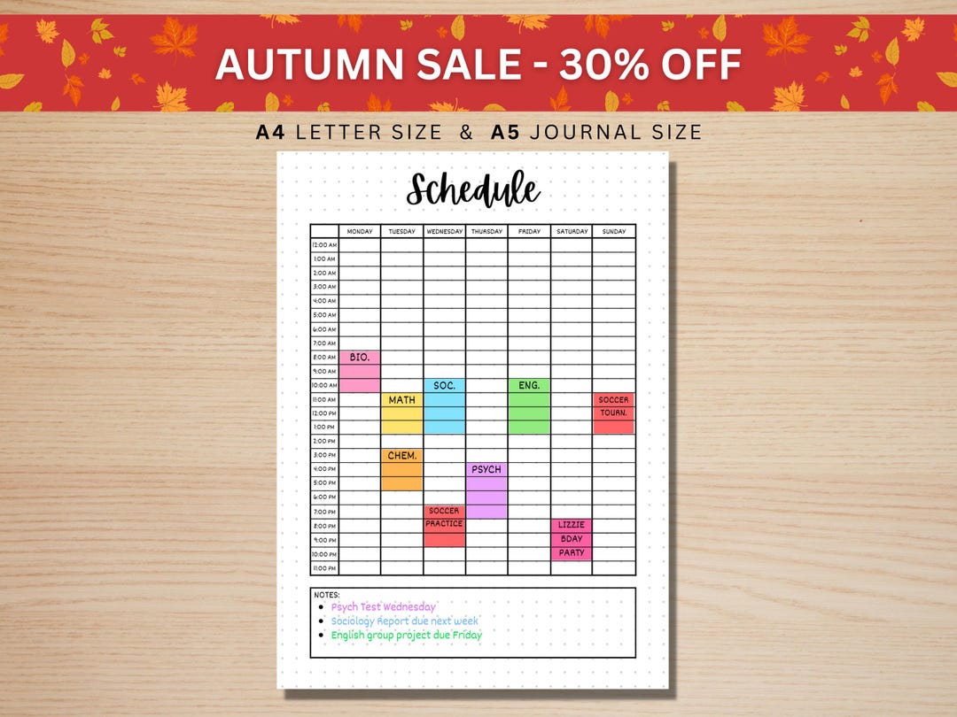 Weekly Schedule Time Table Weekly Planner Weekly Calendar PRINTABLE ...