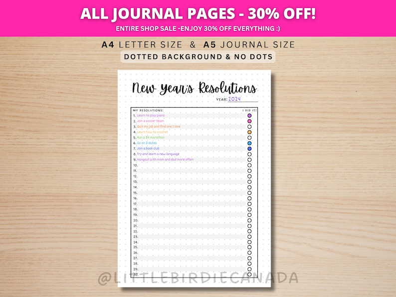 New Years Resolutions - PRINTABLE Journal Page - Yearly Goal Planner ...